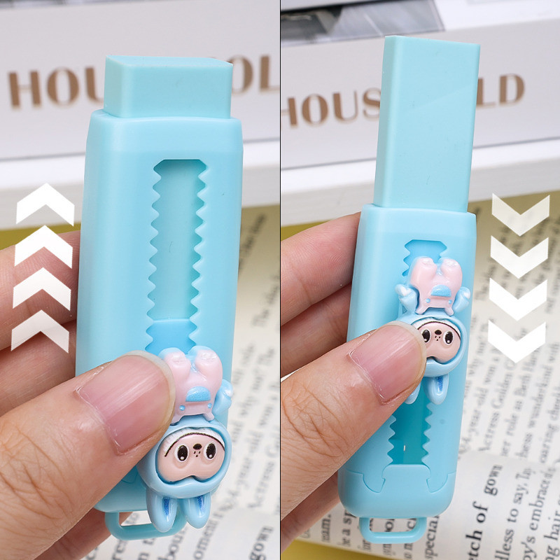 Cartoon Labubu Push-Pull Eraser - Sliding Erasers With Sleeve ...