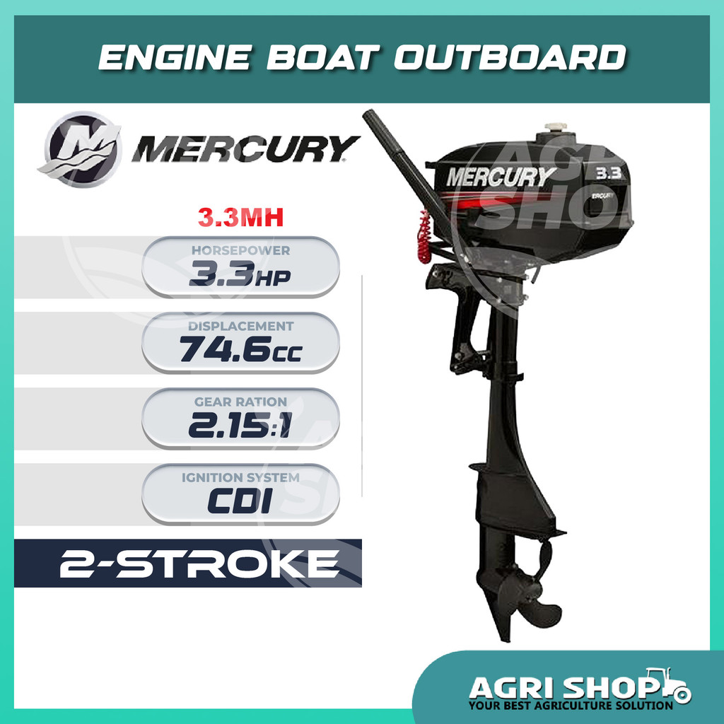 Agrishop Mercury 3.3MH 3.3HP 2 Stroke Petrol Engine Outboard (Made In ...