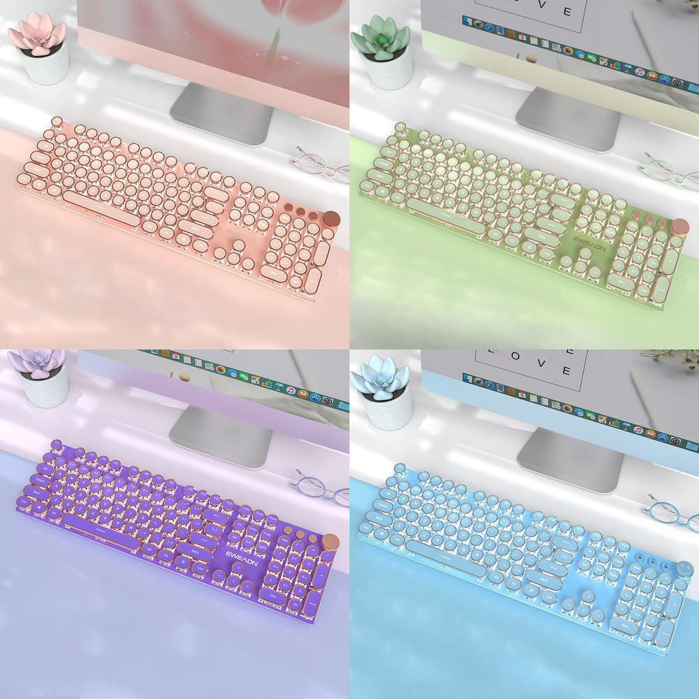 Wired Mechanical Keyboard 104-Keys Circular Punk Keycaps Type-C ...