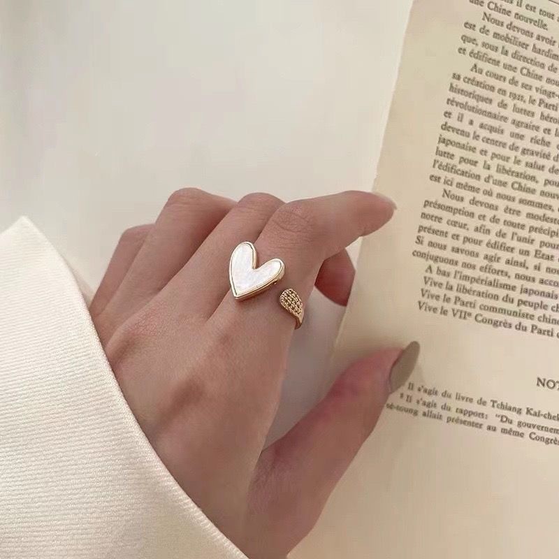 JUSHI Love shell ring female niche fashion personalized opening ladies ...