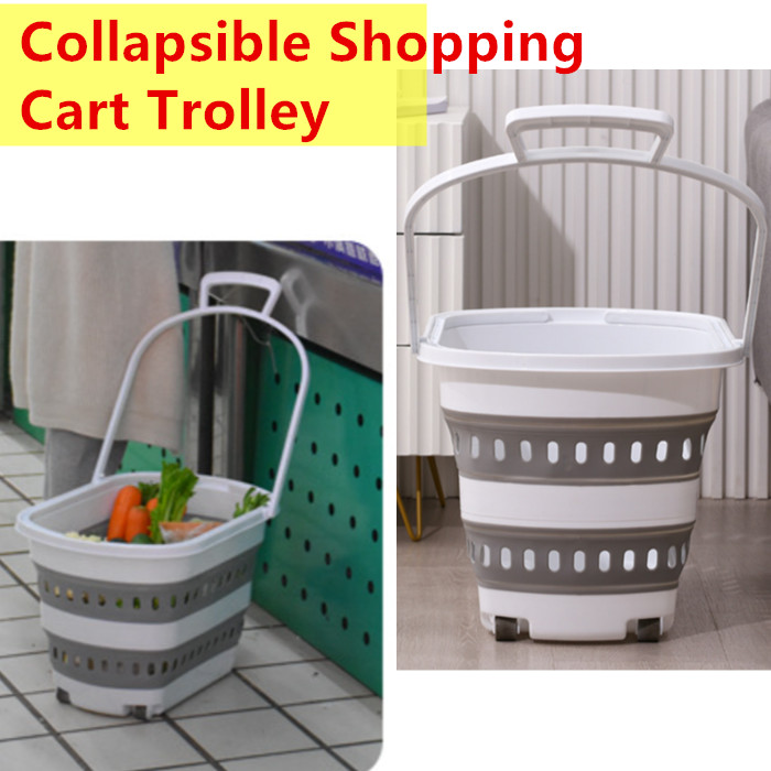 Extra Large Foldable Collapsible Shopping Cart Trolley with Handle and ...
