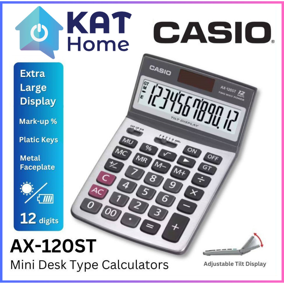 CASIO AX-120ST COMPACT DESK TYPE PRACTICAL CALCULATOR WITH 12 DIGITS ...
