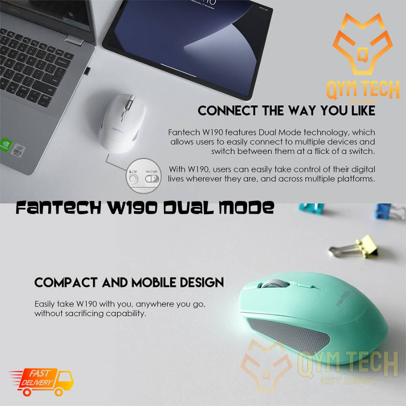 FANTECH W190 DUAL MODE 2.4Ghz And Bluetooth Wireless Mouse Up To 200 ...