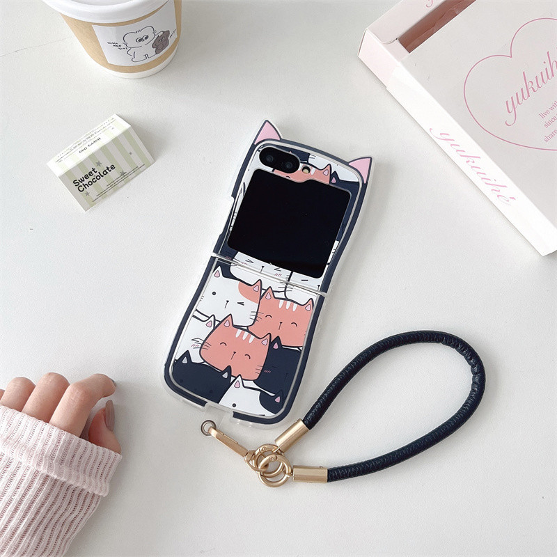 Soft Silicone Cat Ear Phone Case with Leather Bracelet Samsung Galaxy Z ...