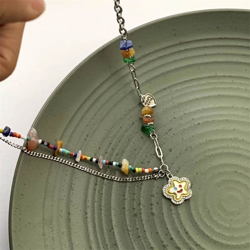 JUSHI Colorful Beaded Smiley Necklace Love Pendant Necklace Female ...