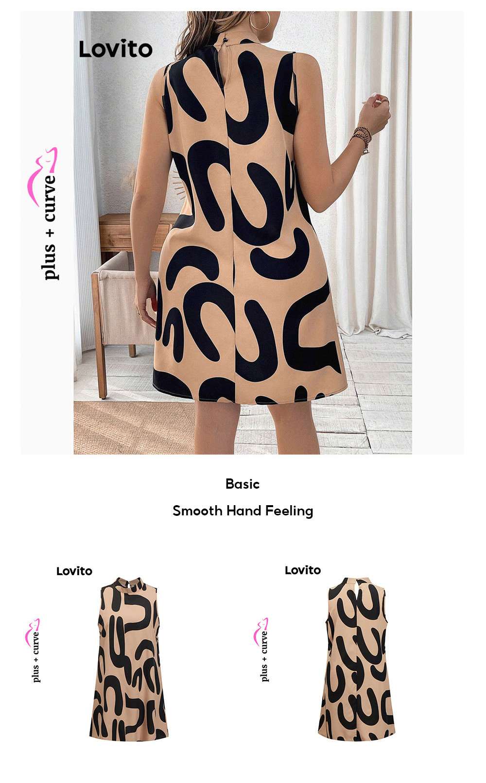 Lovito Plus Size Curve Elegant Geometric Basic Dress for Women LSL02028 ...