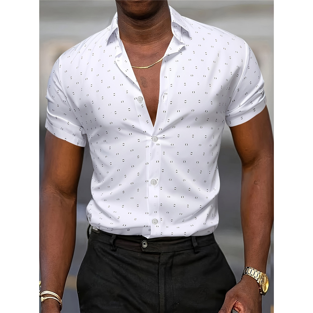 Men's Geometric Pattern Allover Print Short Sleeve Lapel Shirt Casual ...