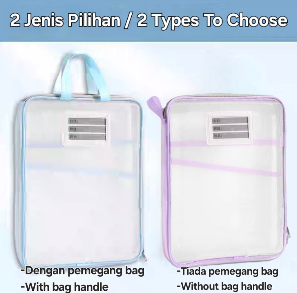 Zip Fail Bentuk L Shape Mesh Zipper Bag A4 Large Capacity Nylon Mesh ...