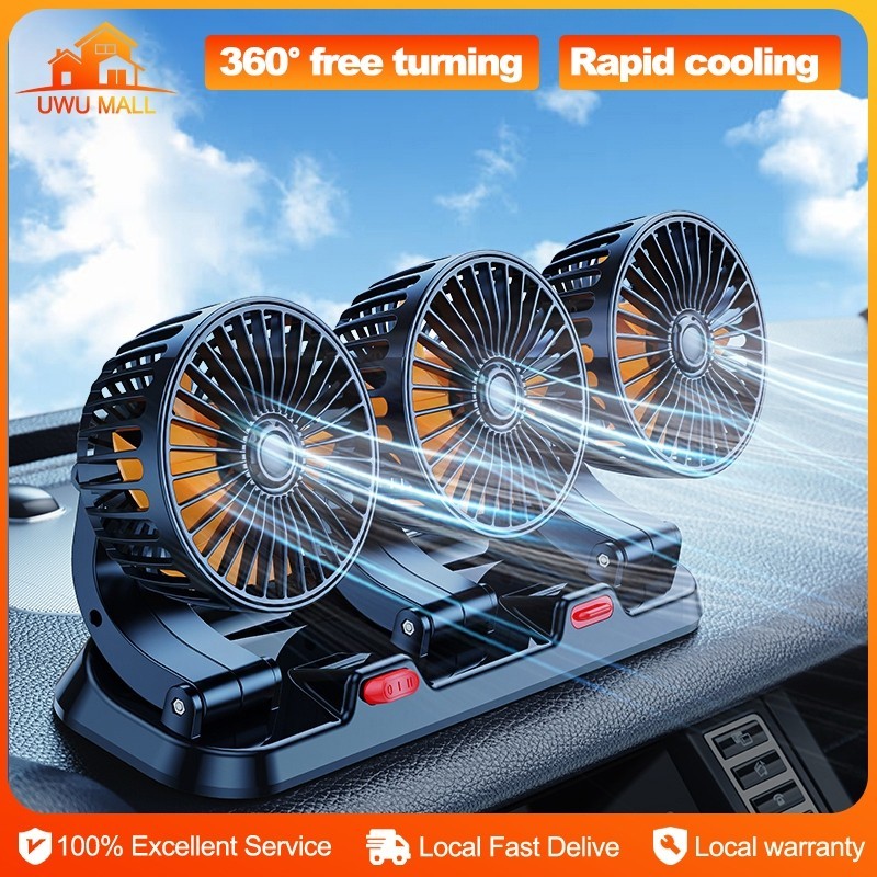 Three Heads Car Fan Vehicle Fan 5V/12V/24V Automotive Fan 360 ...