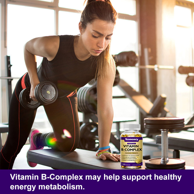 Vitamin B complex capsules (B12, B1, B2, B3, B5, B6, B7, B9, folic acid ...