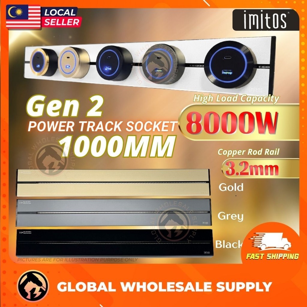 IMITOS 1000MM Gen 2 Power Track Socket Switch 8000W 32A Long Rail Bar ...