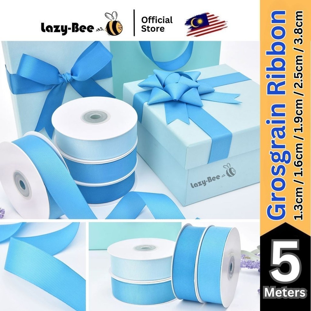 LAZY BEE 5 meter Light Blue Mist Aqua Tropic Grosgrain Ribbon Reben ...