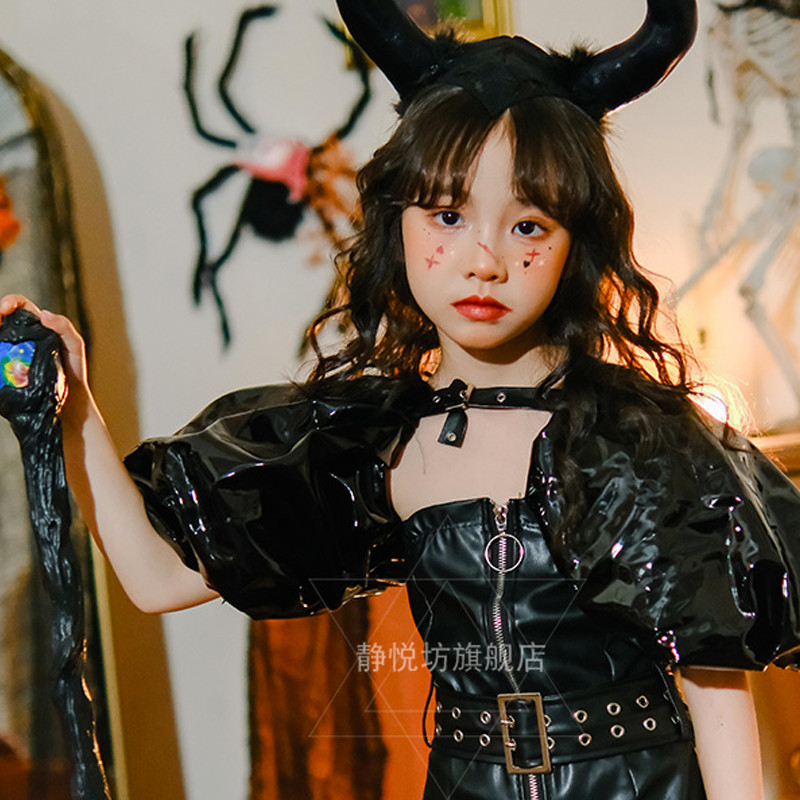 Cyber Punk Feather Black Dress For Kids Girl Racing Dark Witch Devil ...