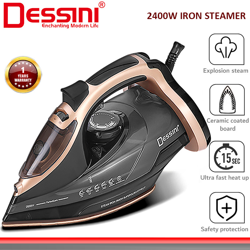 DESSINI ITALY 2400W Electric Ceramic Soleplate Garment Steam Iron ...
