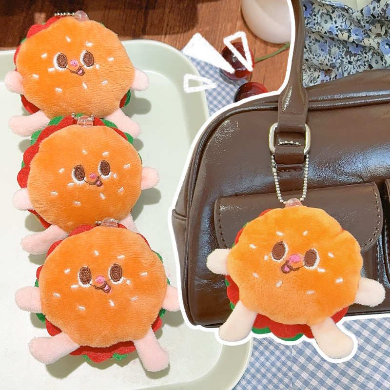 Cartoon Hamburger Keychain - Food Stuffed Doll Keyrings - Charm ...
