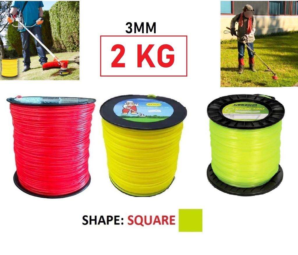 [2 KG]1 Roll Square Nylon 3.0mm Grass Trimmer Line String 2kg / Tali ...