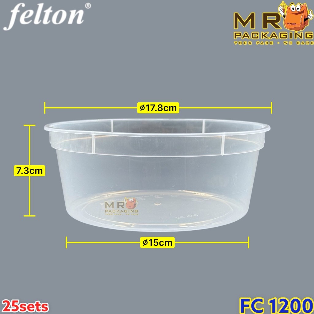 Felton 1200ml Round PP Container & Lid ( 25sets± ) FC1200 FC 1200 ml Disposable Plastic Food Box ...