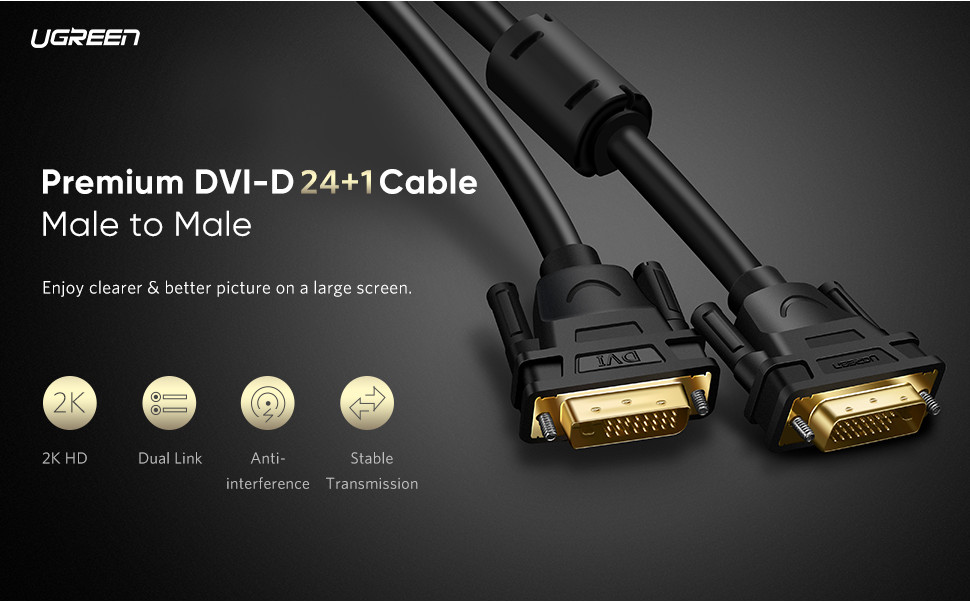 UGREEN DVI-D 24+1 Male to Male 2K 60Hz Dual Link Digital Video Display ...