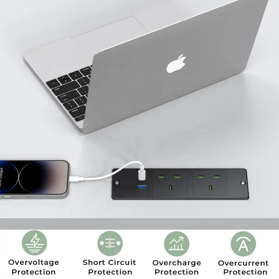 FUNAYA Desk Hidden Mountable Extension Sockets UK MK Plug USB Type-c PD ...