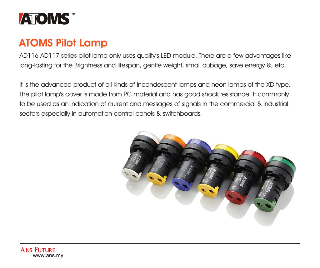 ATOMS AD117 22mm LED Pilot Lamp Indicator Light AD116 Pilot Light ...