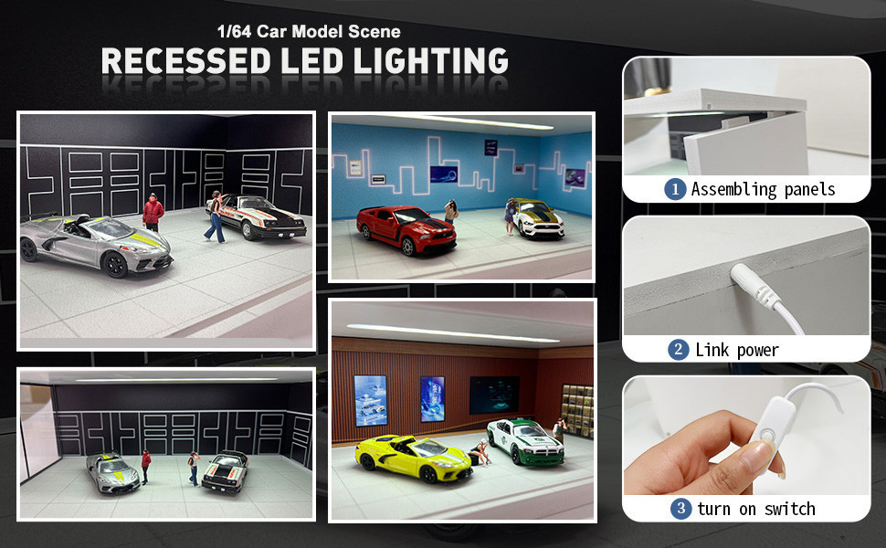 (MY)1:64 Dioramas Car Model Showroom Showroom With LED Lights Assembled ...