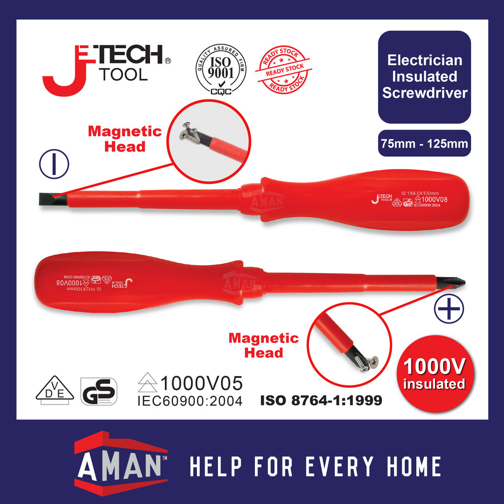 JETECH Fully Insulated Electrician Screwdriver Electrical Screwdriver ...