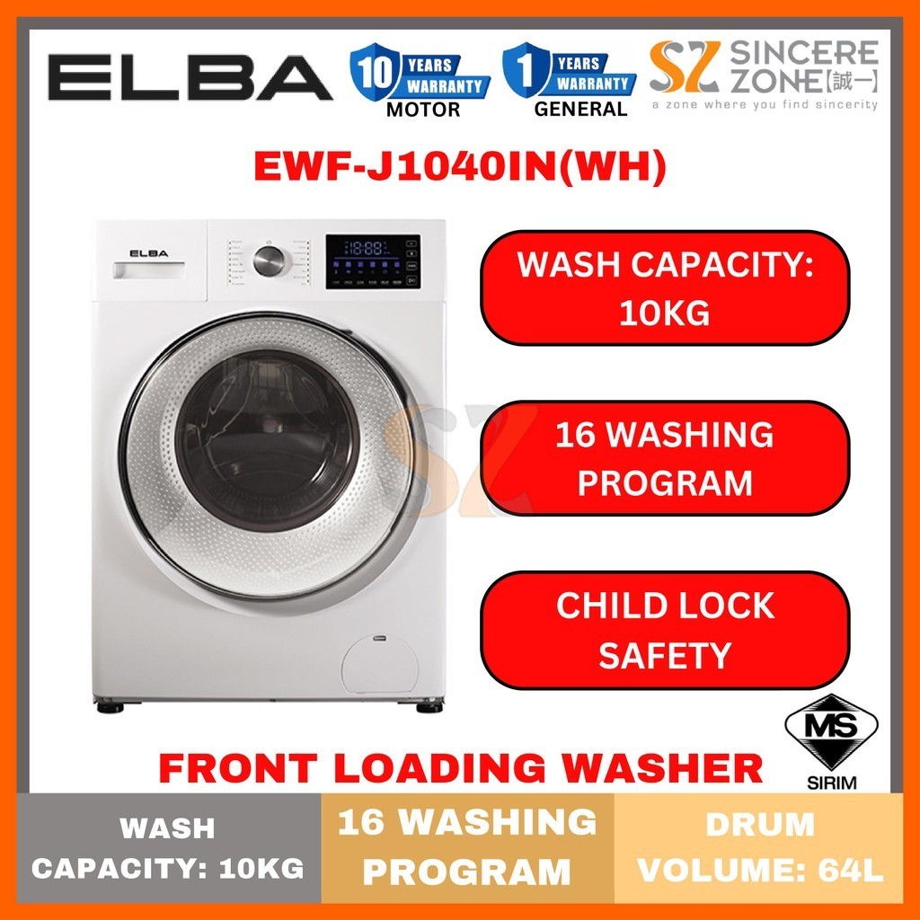 ELBA EWF-J1040IN(WH) 10KG Front Loading Washer I 16 Washing Programmes ...