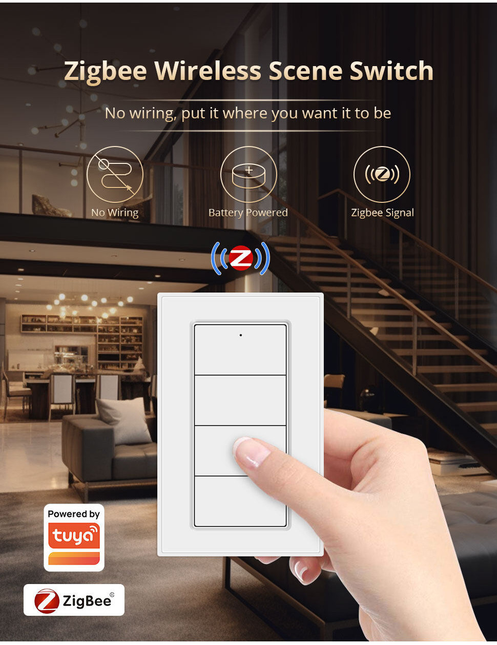 zemismart Smart Zigbee Wireless Switch,4gang Remote Switch for Smart ...