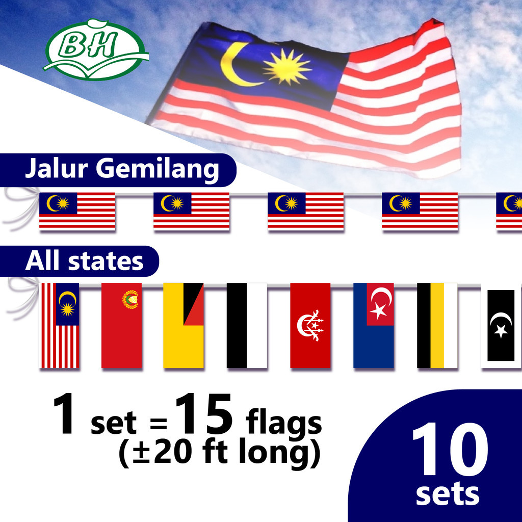(Stock KL) 10 sets Bendera Bertali Malaysia/15 Negeri/All States Bunch ...