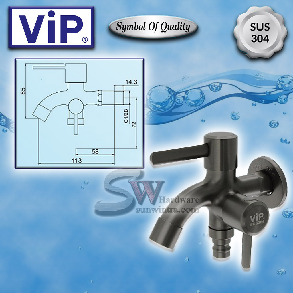 VIP SUS304 MATT GREY WALL TYPE 2-WAY BIB TAP #MG-2222 TWO WAY BIB TAP ...