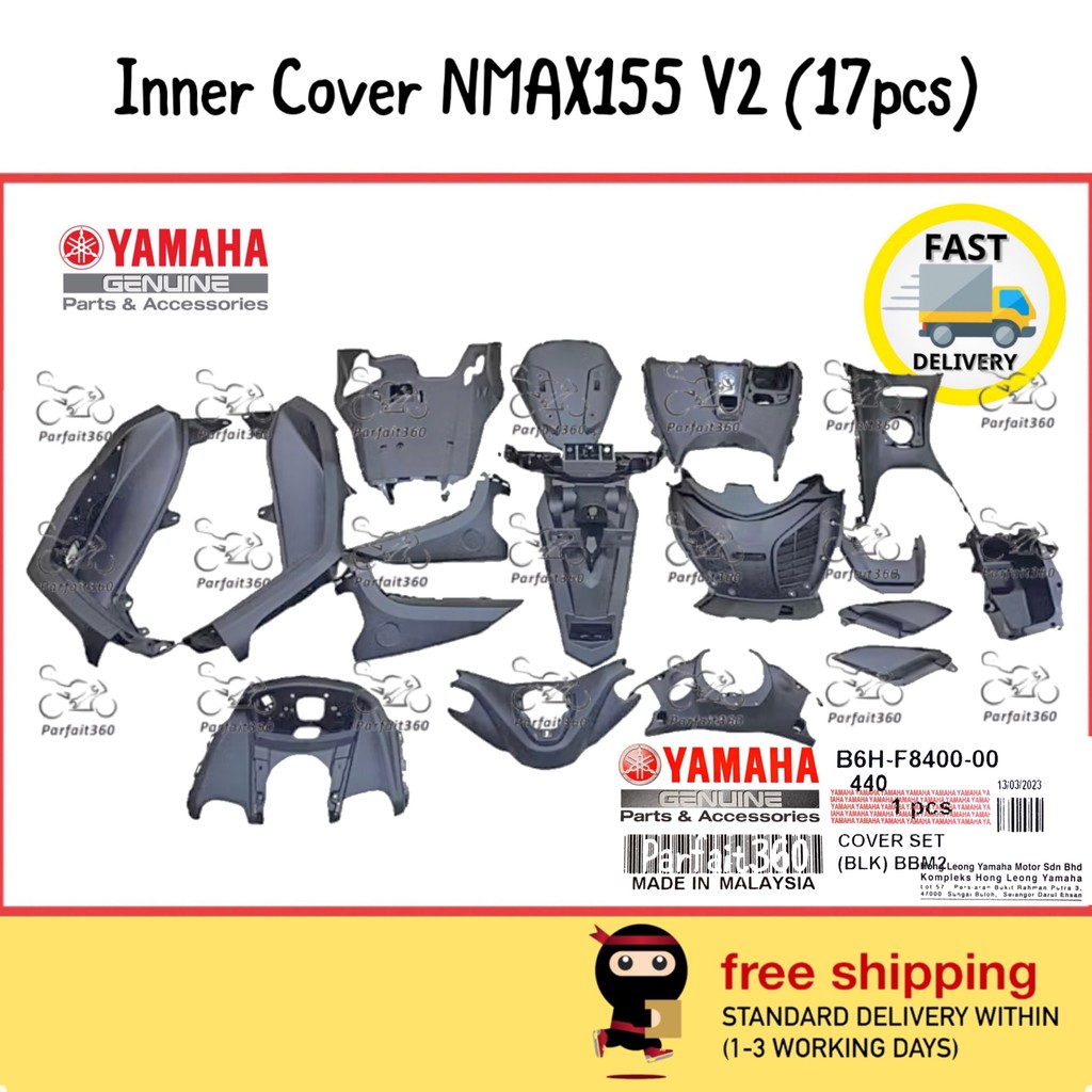(17PCS) B6H-F8400 NMAX155 V2 Cover Black Inner Set / Cover Hitam ...