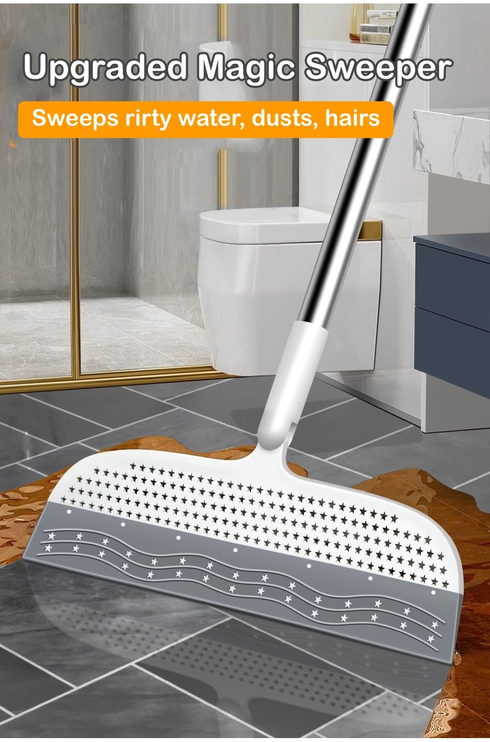 BEULIFE Rotatable Magic Broom Sweeper Silicone Wiper Floor Window ...