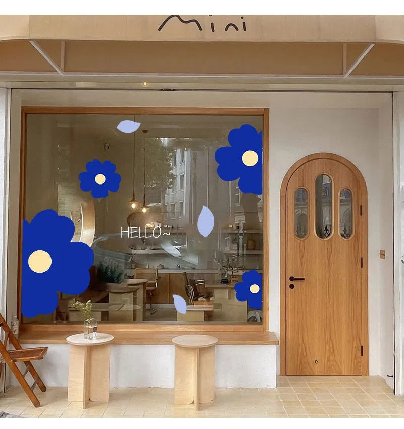 Cartoon Blue Flower Decorative Window Stickers Creative Electrostatic ...