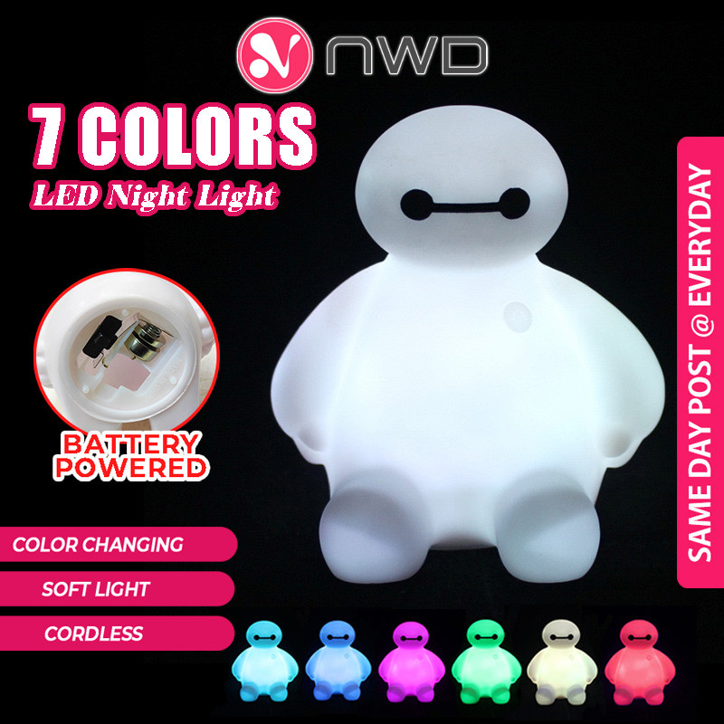 𝗣𝗔𝗟𝗠 𝗦𝗜𝗭𝗘 》7 Color Changing Light LED Cute Cartoon Hero Baymax Mini ...