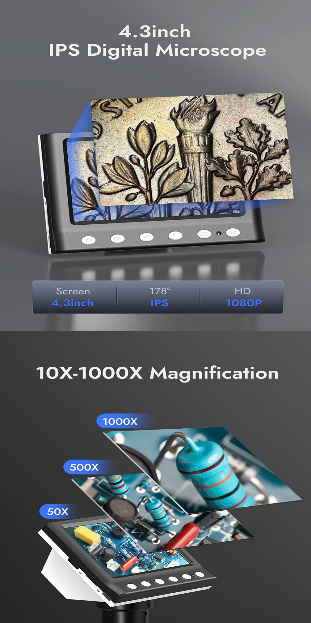 4.3inch LCD Digital Microscope 1000X USB Microscope Soldering ...