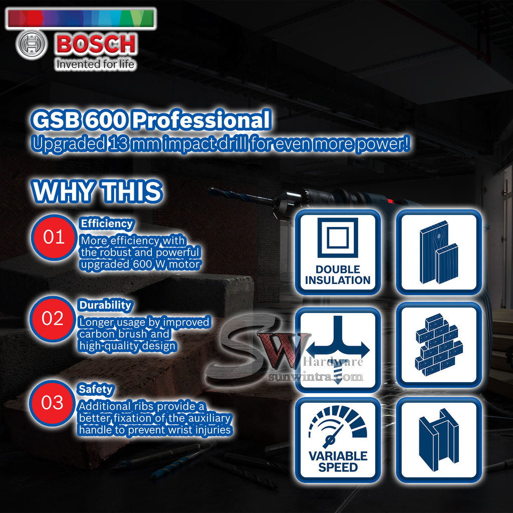BOSCH GSB600 IMPACT DRILL / DRIVER with Fisherman Box & 21x Accessories ...