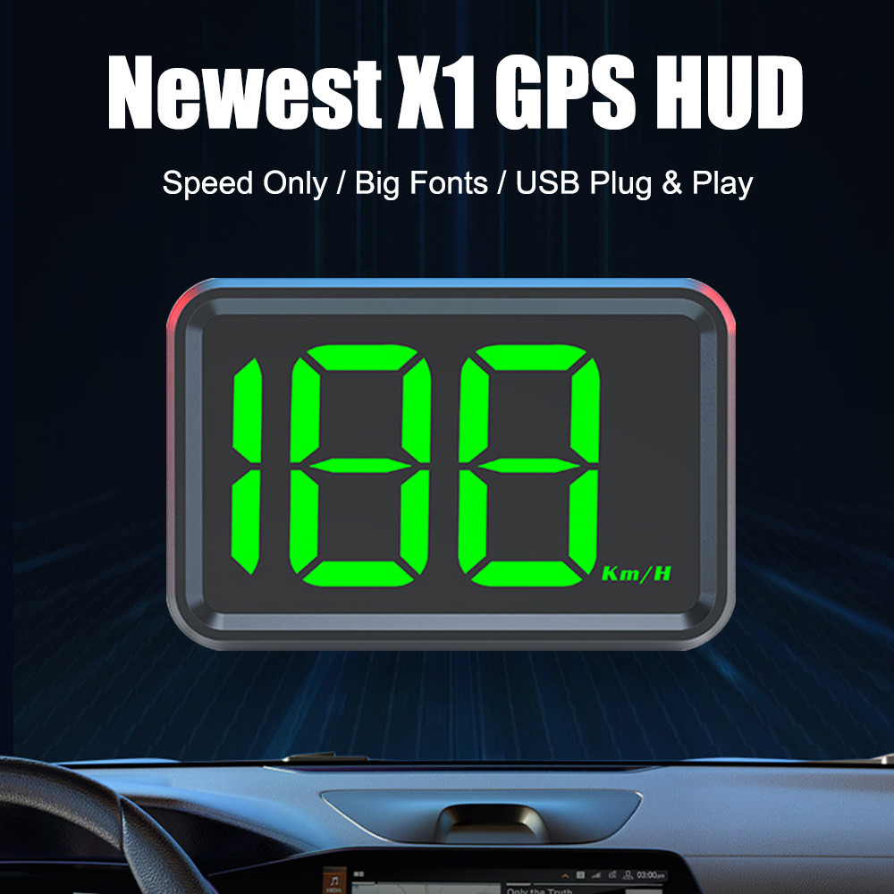 Digital USB Plug GPS HUD Speedometer Big Font White Green Light Display ...