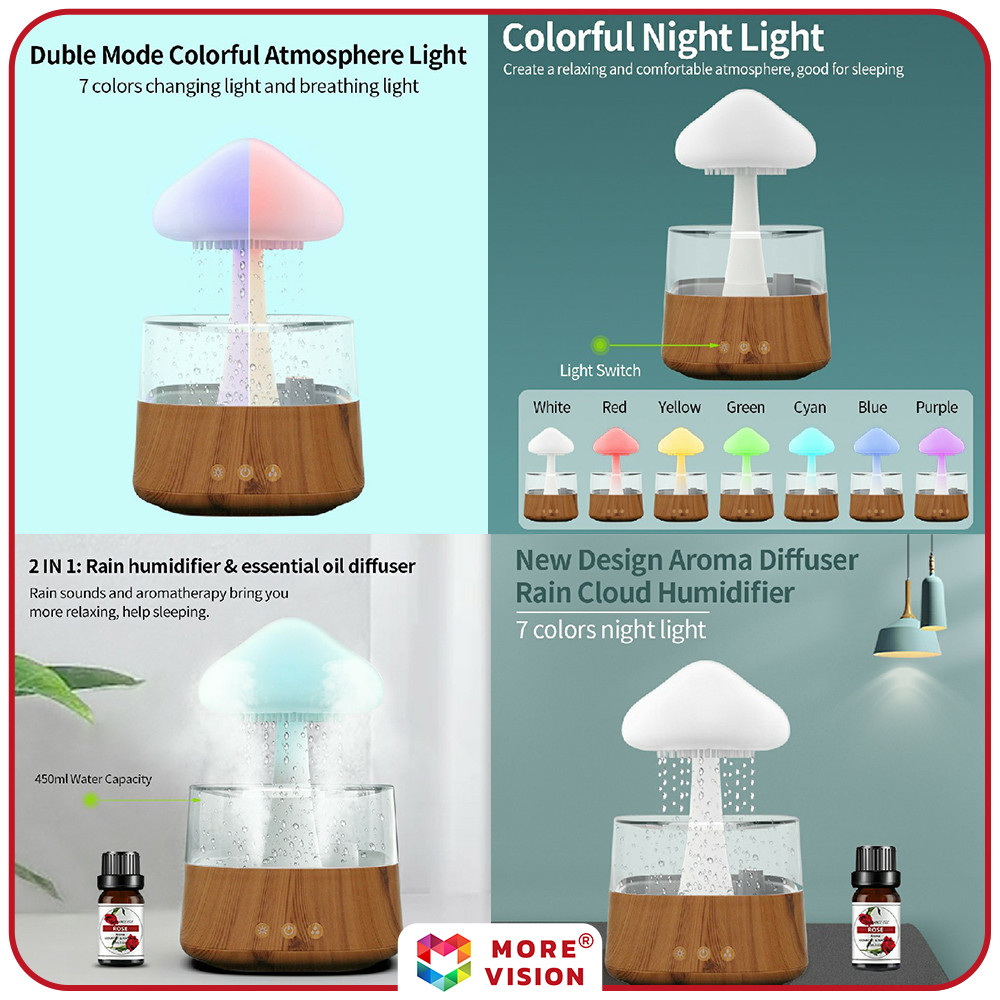 Raindrop Humidifier Night Light RGB LED USB Aroma Purifier Diffuser For ...