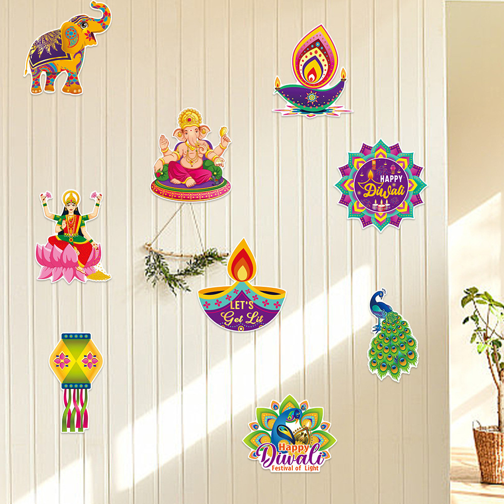 【18pcs/set】2024 Diwali Wall Stickers Deepavali Party Decorative Window ...