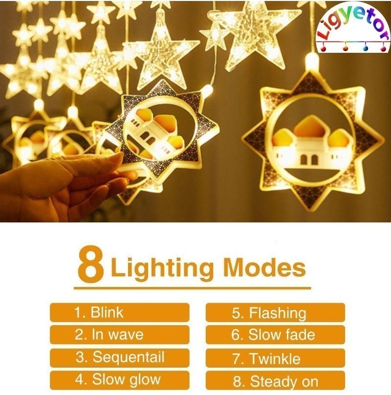 Ligyetor Malay Islamic LED Lights Sun Moon Curtain String Lights Castle ...