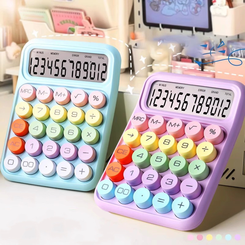 12 Digits Large LCD Display Dopamine Color Calculator Round Button ...