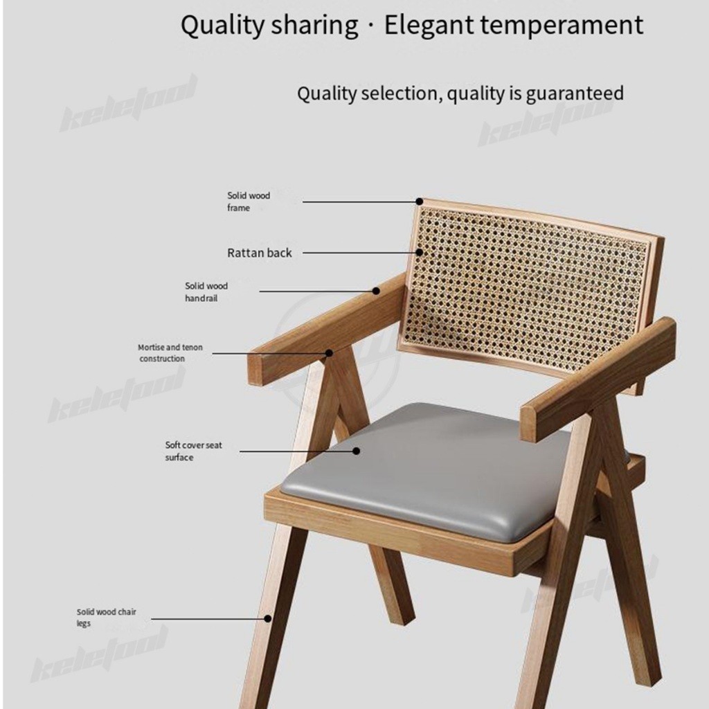Nordic style Kerusi rotan rattan dining chair with backrest solid wood ...