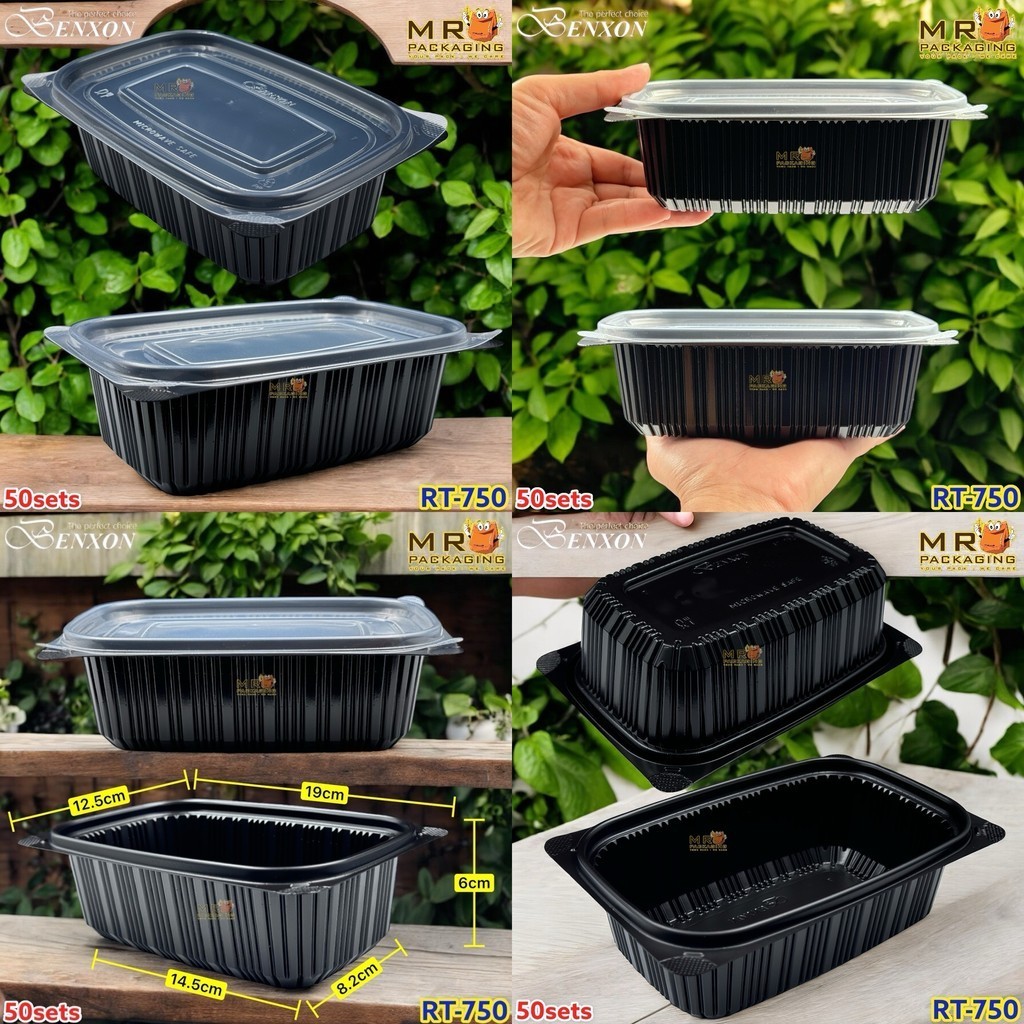 Benxon RT-750 RT-1000 Rectangular Container & Lid ( 50sets± ) Disposable Plastic PP Food Bento ...