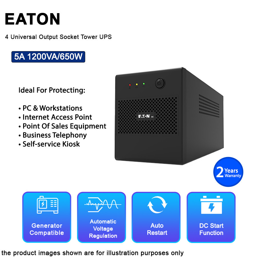 EATON 5A 1200VA 650W 4 Universal Output Socket Tower BACKUP BATTERY UPS ...