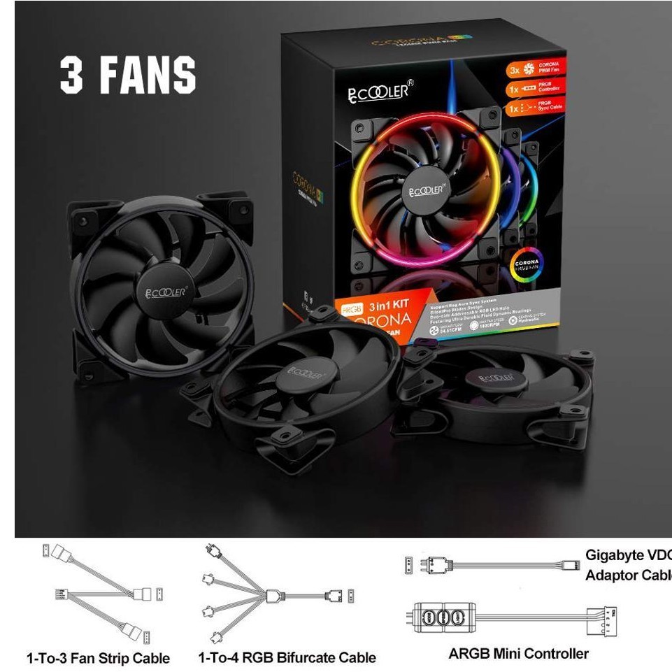 PC Cooler CORONA 120 FRGB 3 in1 KIT PWM 1800 RPM 120 mm Cooling Fan | Shopee Malaysia