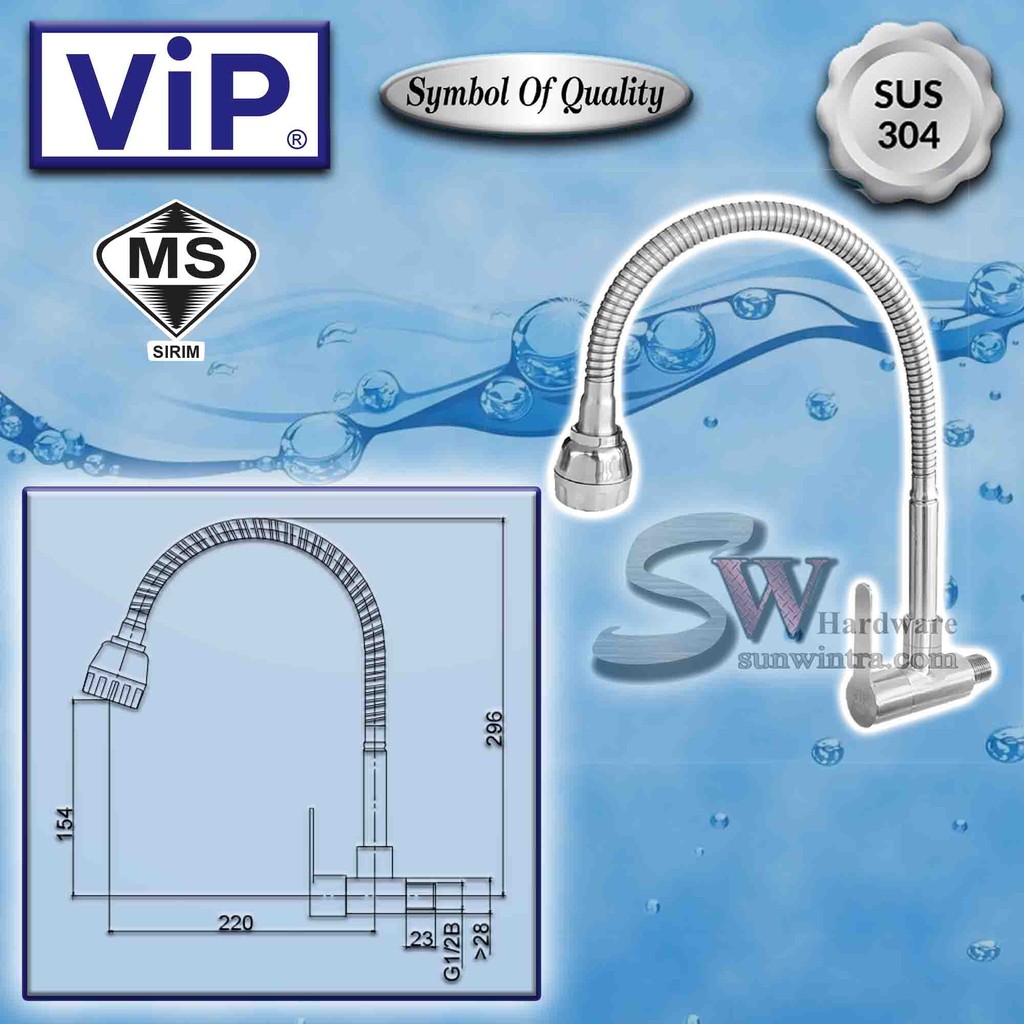 VIP SUS304 STAINLESS STEEL FLEXIBLE WALL SINK TAP #SS-3218 SS3218 TAP ...