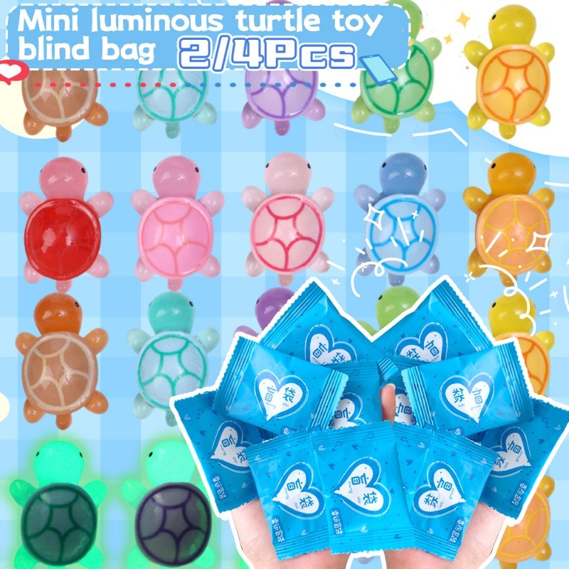 2/4Pcs Cartoon Cute Simulation Turtle Blind Bag- Multicolor Glowing Little Tortoise Surprise ...