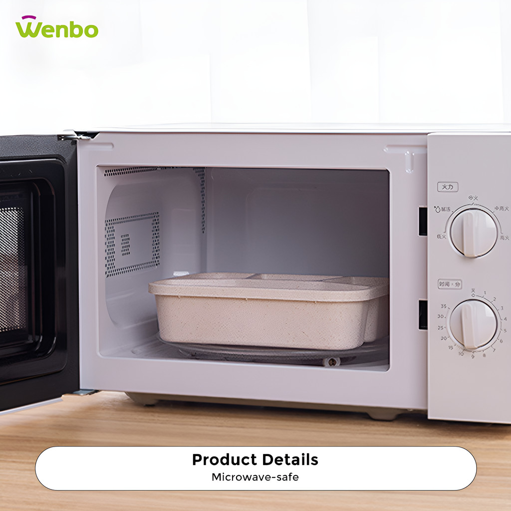 Wenbo Four Grid Wheat Straw Lunch Box Tupperware Rectangle Food ...