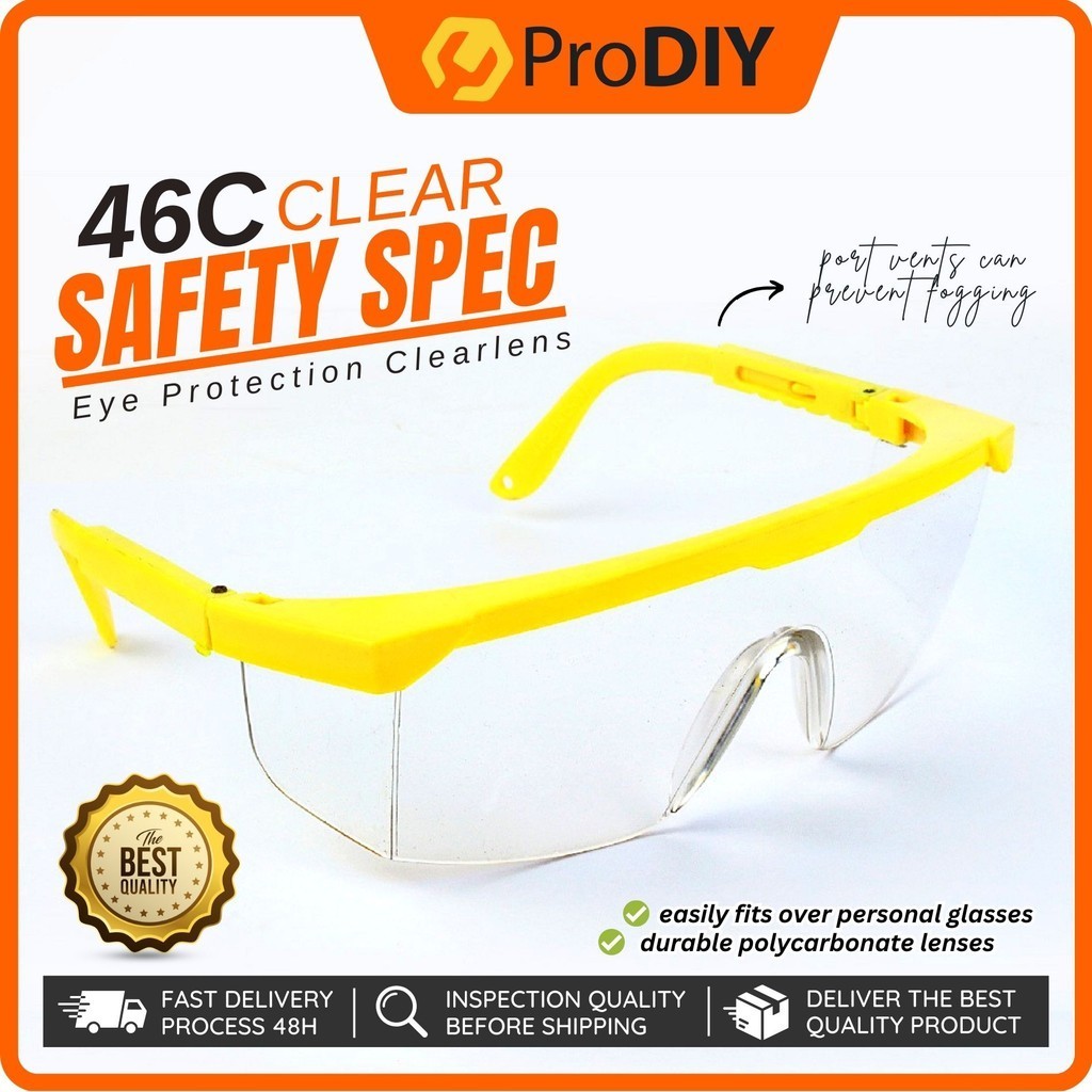 1 Pieces 46C Clear Glasses Safety Spec Goggles Eye Protection Clearlens ...