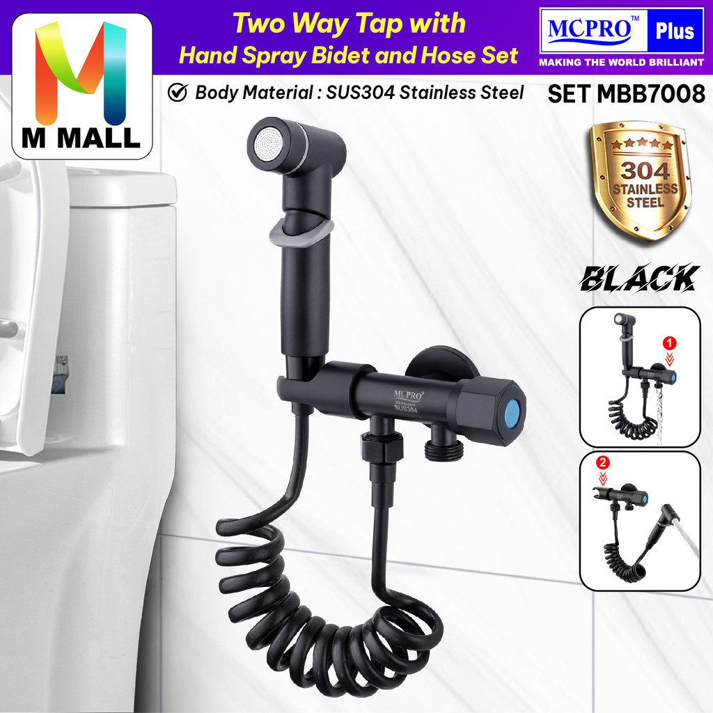MCPRO SUS304 Stainless Steel BLACK HEXAGON TWO WAY TAP with BIDET SPRAY ...